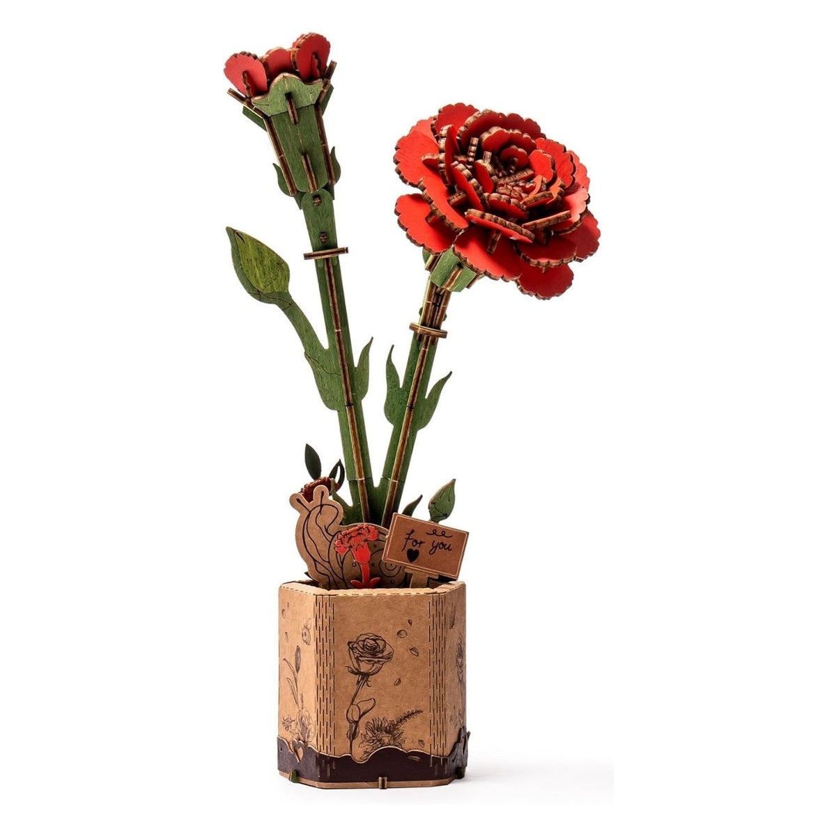 Puzzle 3D Flor de Madera Pink Carnation (Clavel Rojo) Rowood – Dibu Chile