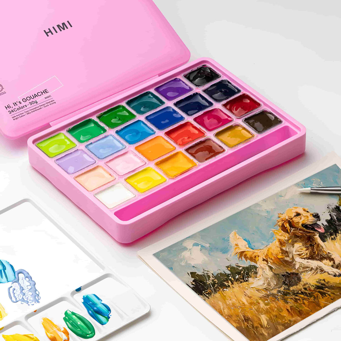 Himi Gouache Set 24 Pinturas 30 g Estuche Rosado + 3 Pinceles – Dibu Chile