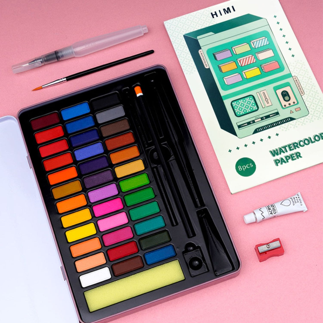 Miya Kit Acuarelas 36 Colores en Caja Metálica Rosada – Dibu Chile