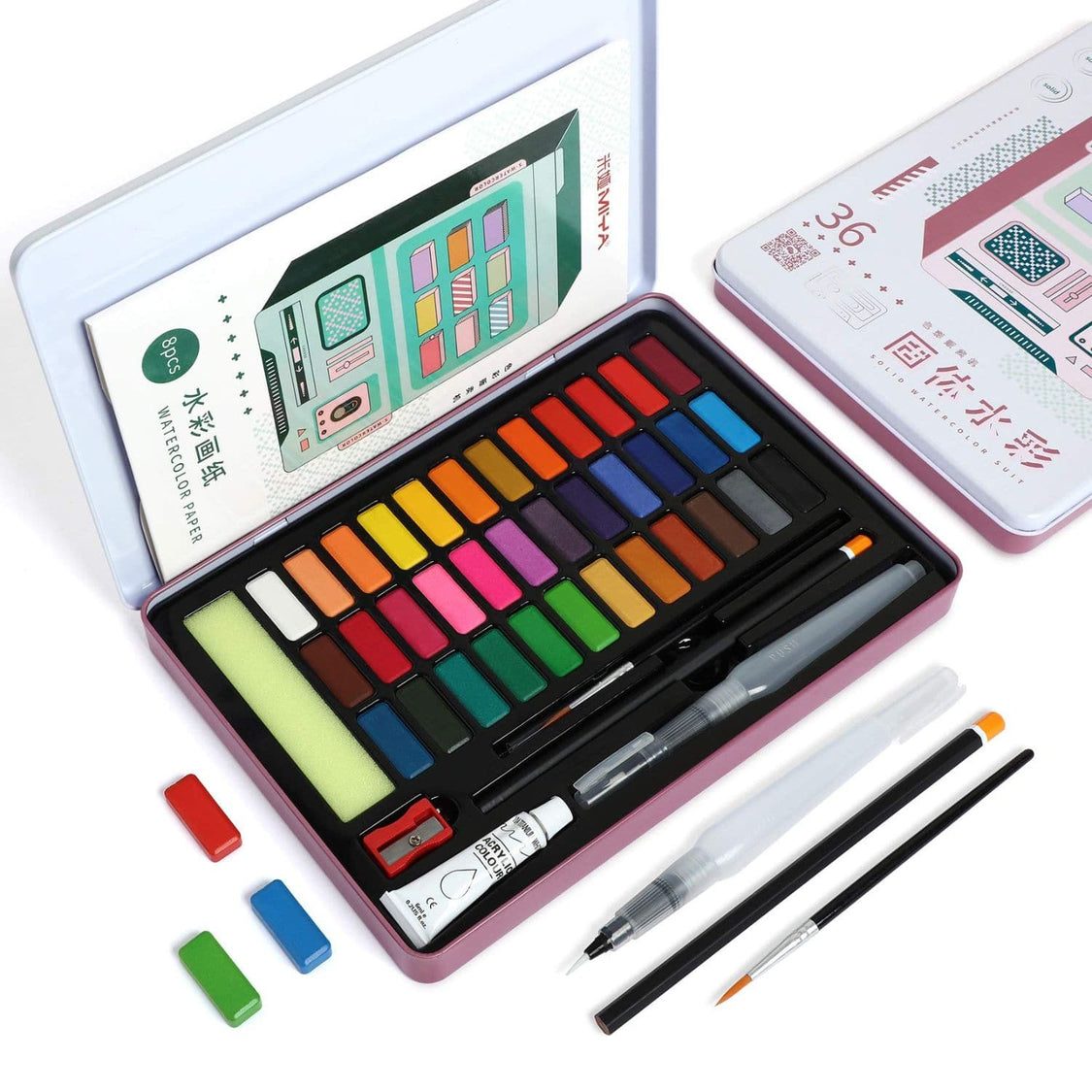 Miya Kit Acuarelas 36 Colores en Caja Metálica Rosada – Dibu Chile