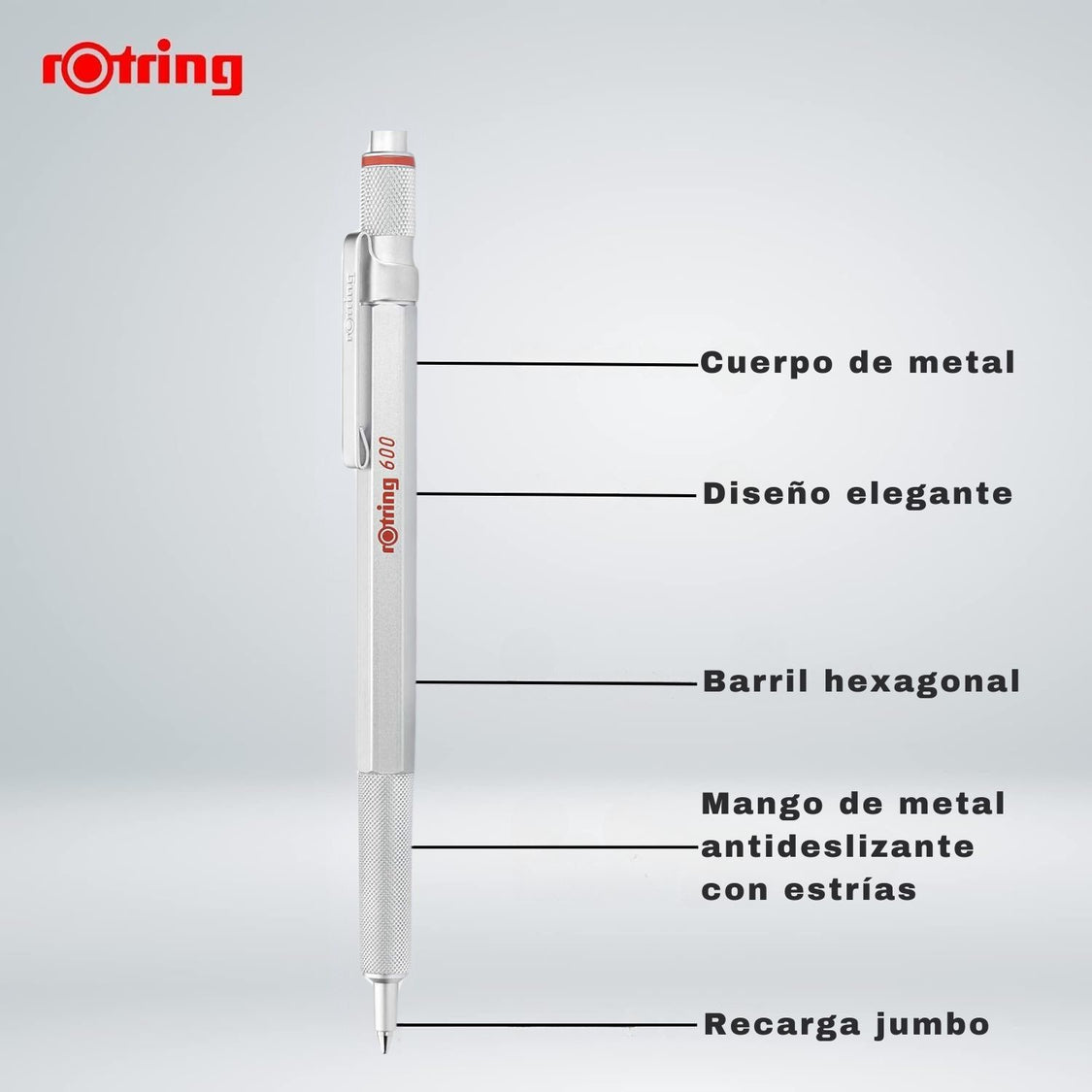 Boligrafo Rotring 600 Color Plata Punta Media – Dibu Chile