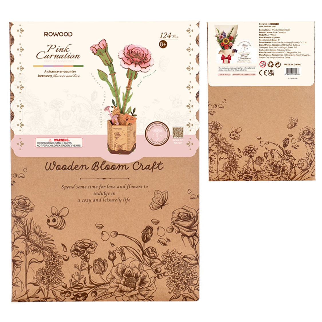 Puzzle 3D Flor de Madera Pink Carnation (Clavel) Rowood – Dibu Chile