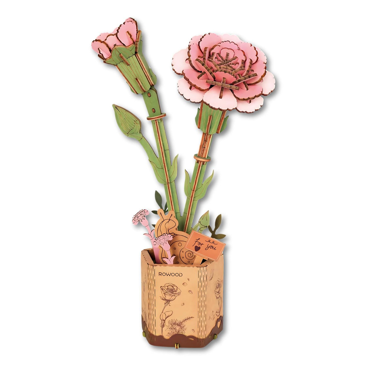 Puzzle 3D Flor de Madera Pink Carnation (Clavel) Rowood – Dibu Chile
