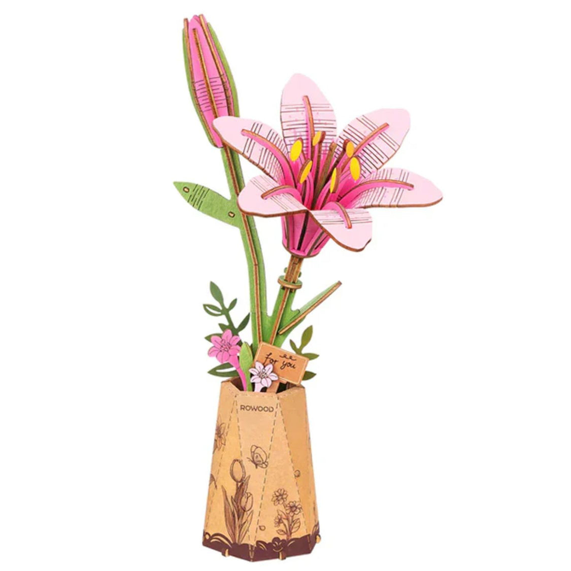 Puzzle 3D Flor de Madera Pink Lily (Lila Rosa) Rowood – Dibu Chile