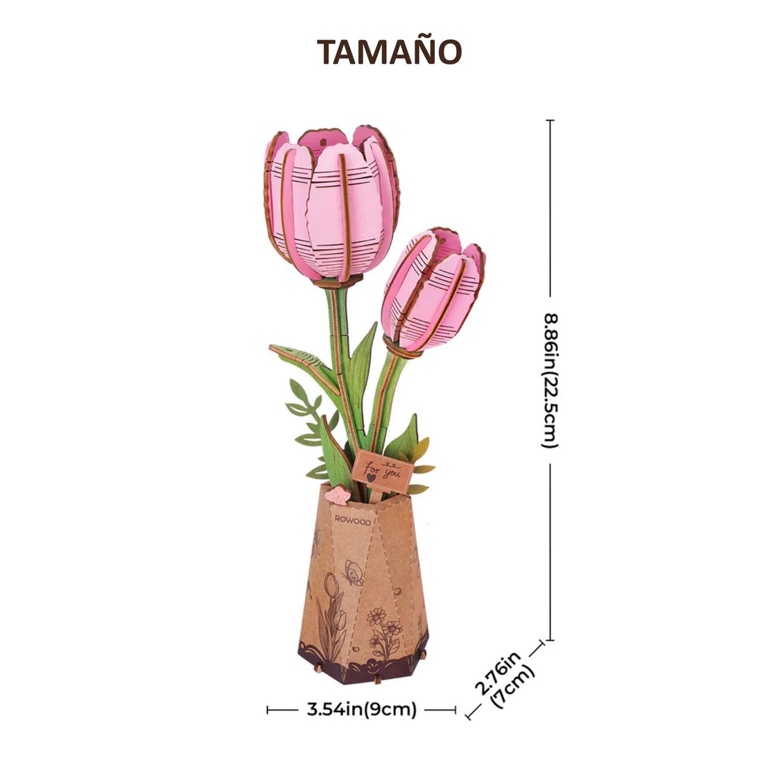 Puzzle 3D Flor de Madera Pink Tulip (Tulipan Rosado) Rowood – Dibu Chile