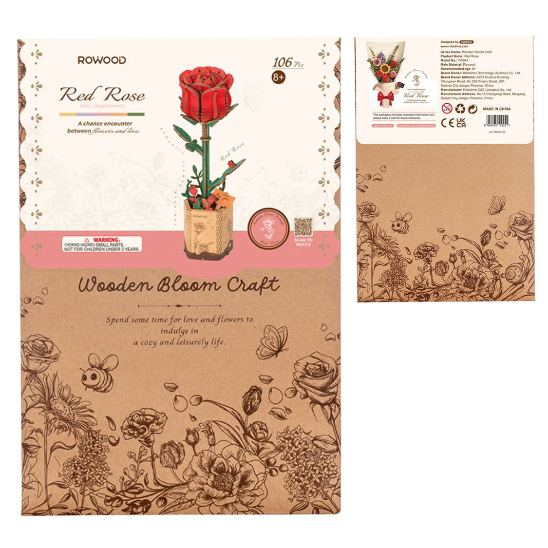 Puzzle 3D Flor de Madera Red Rose (Rosa Roja) Rowood – Dibu Chile