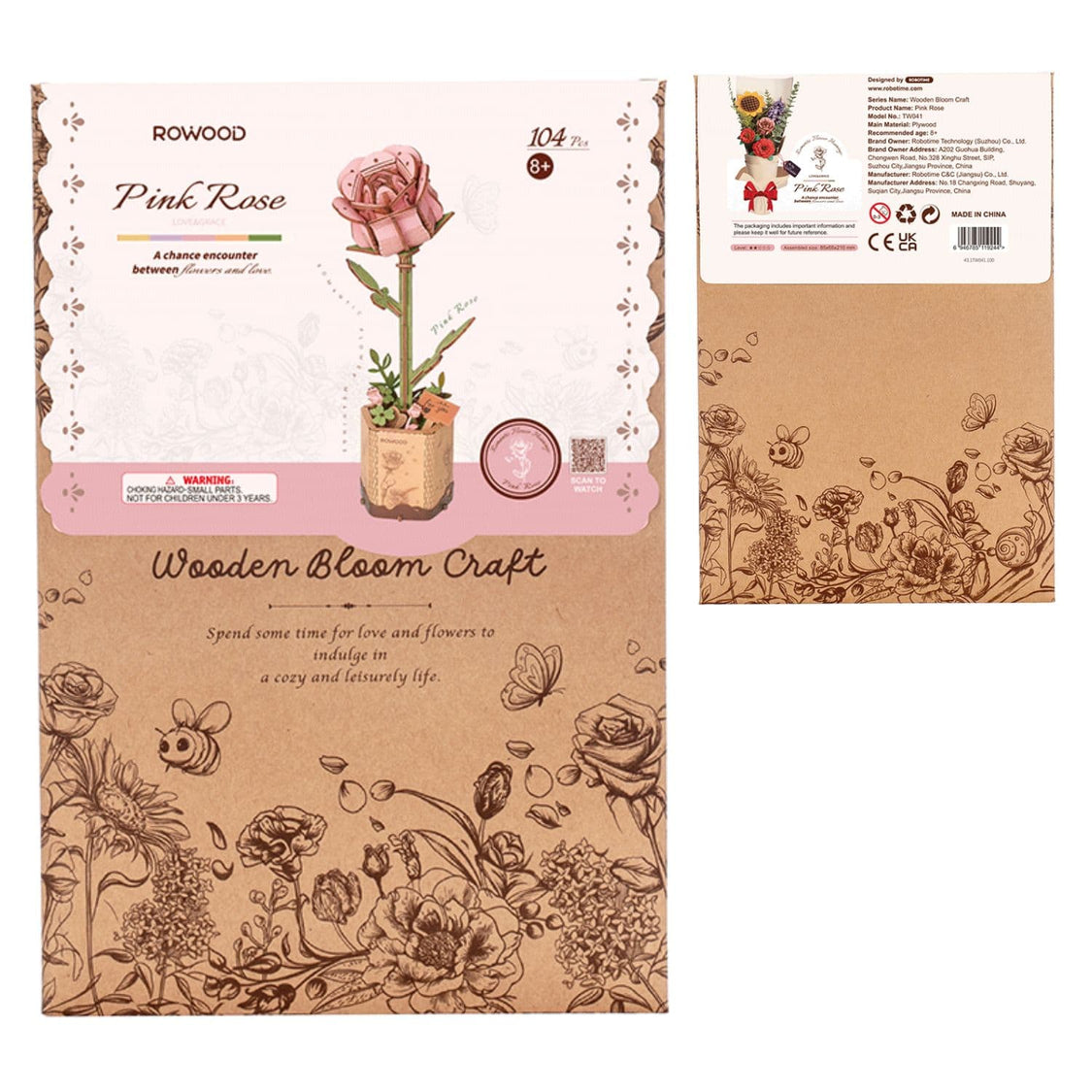 Puzzle 3D Flor de Madera Pink Rose (Rosa Rosada) Rowood – Dibu Chile