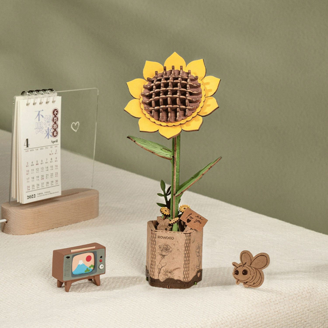 Puzzle 3D Flor de Madera Sunflower (Girasol) Rowood – Dibu Chile