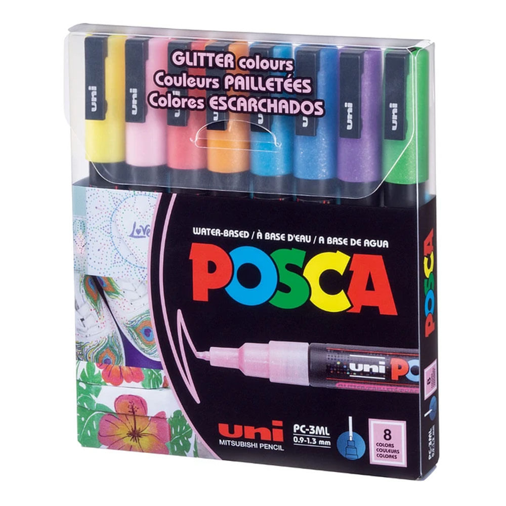 Posca Set 8 Marcadores PC-3M Punta Fina Glitter – Dibu Chile
